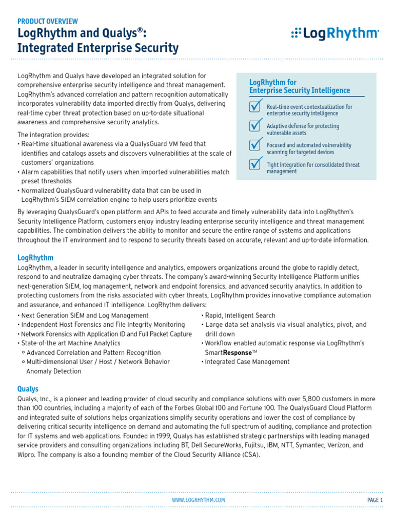 Qualys Logrhythm Datasheet | PDF | Computer Security | Security