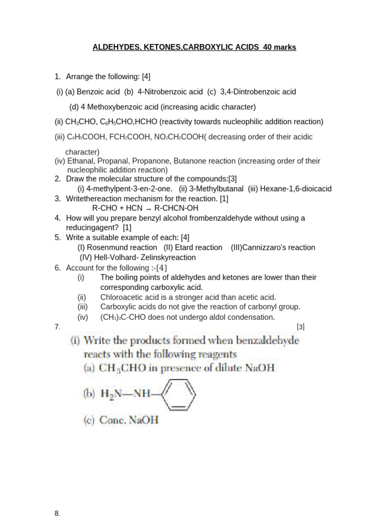 ALDEHYDES KETONES - Class Test | PDF | Aldehyde | Ketone