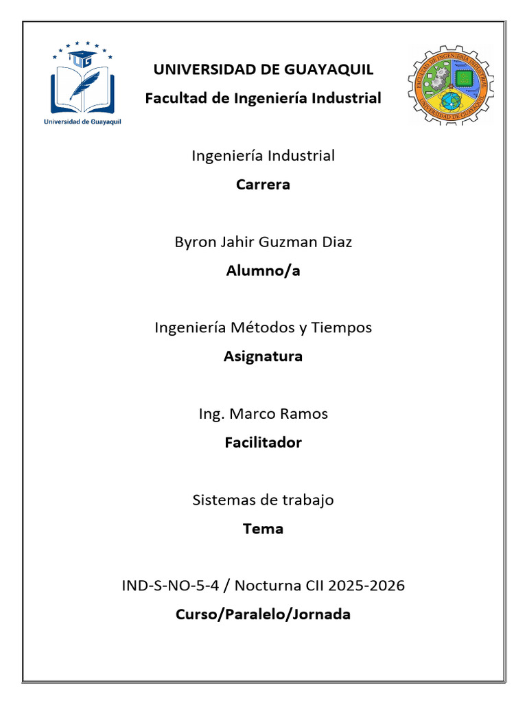 Metodos de trabajo GUZMAN BYRON | PDF | Ingeniería | Ingeniería Industrial Metodos de trabajo GUZMAN BYRON | PDF | Ingeniería | Ingeniería Industrial