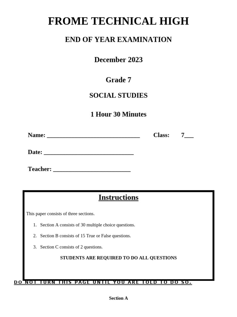 Grade 7 Social Studies - December 2023 | PDF | Citizenship | Naturalization
