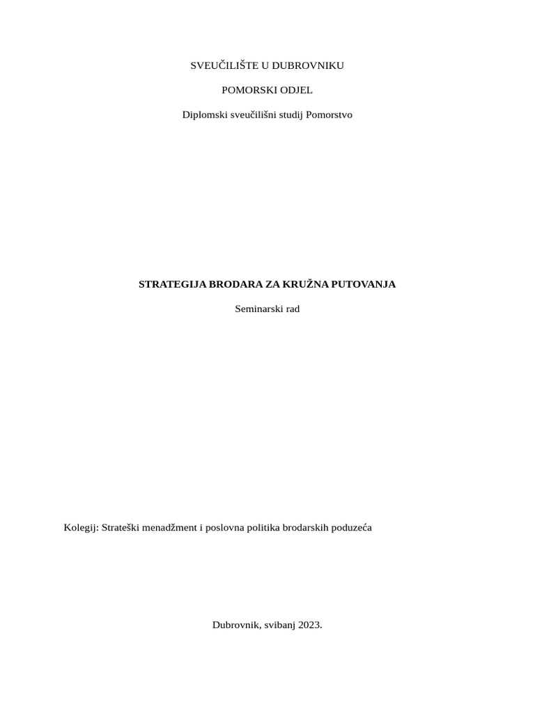 Strateški Menadžment I Poslovna Politika Brodarskih Poduzeća | PDF
