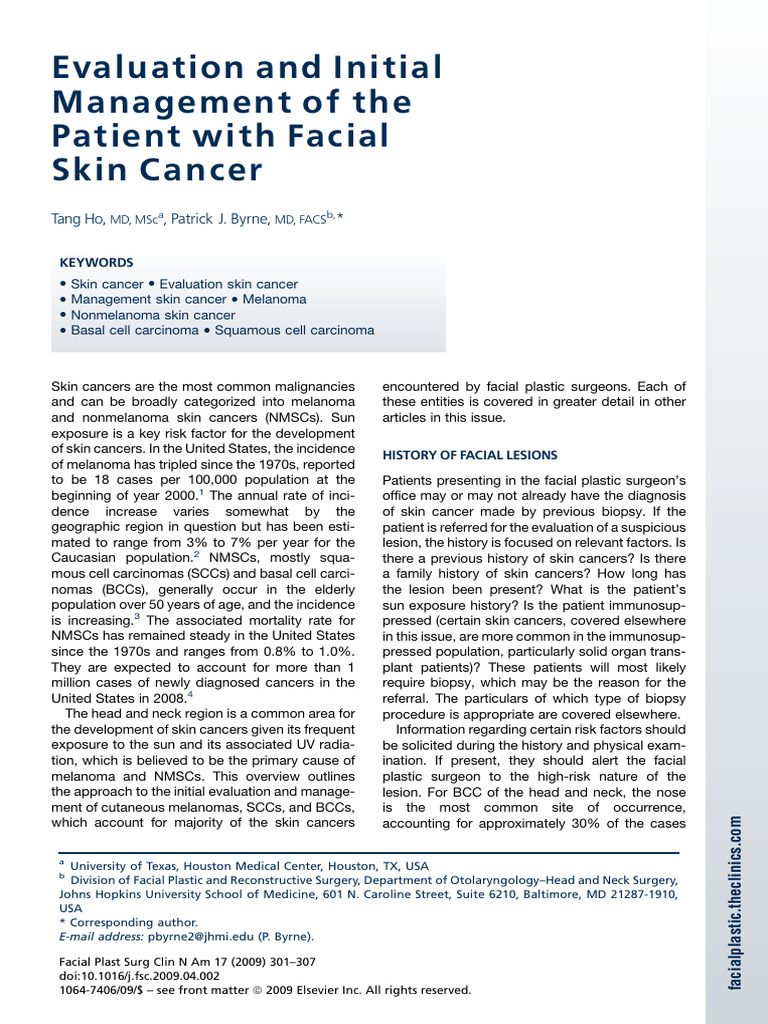 Evaluation A ND Initial Management of The Patient With Facial Skin ...