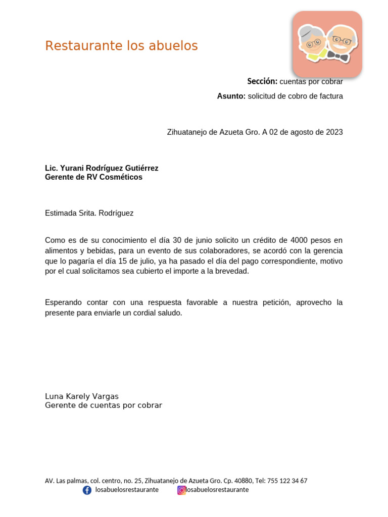 Carta Solicitud de Cobro 2 | PDF