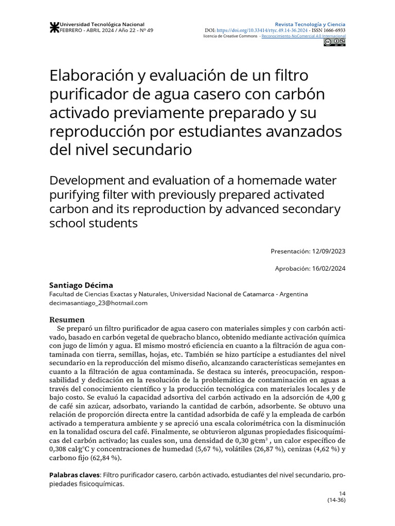Elaboracion y Evaluacion de Un Filtro Purificador | PDF | Agua | Agua subterránea