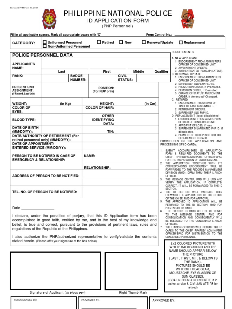 PNP ID Application Form Guidelines | PDF | Law