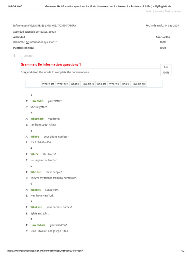 MyEnglishLab Grammar Report A2 | PDF