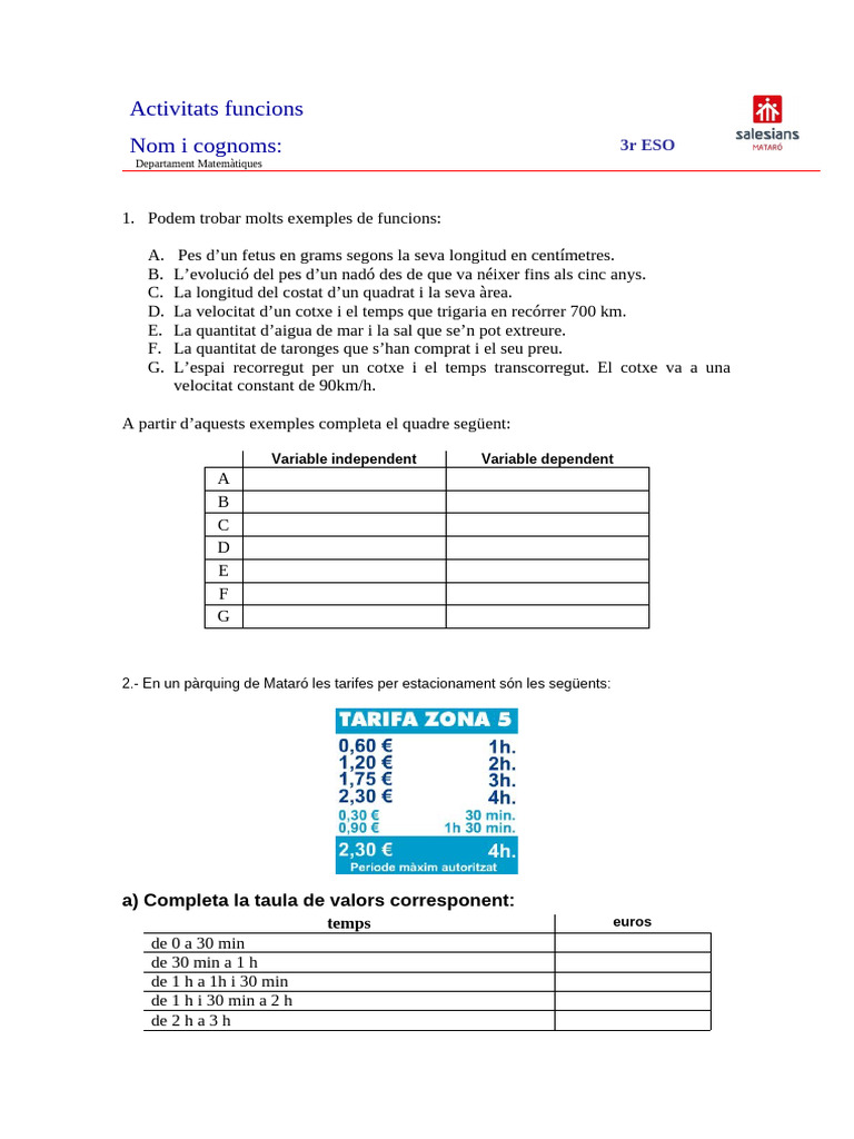 Act-Mat3 - Pràctica Funcions | PDF