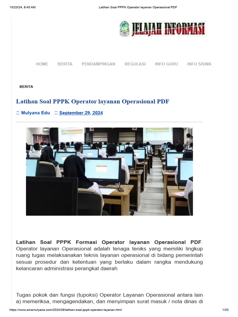 Latihan Soal PPPK Operator Layanan Operasional PDF | PDF | Bisnis | Komputer