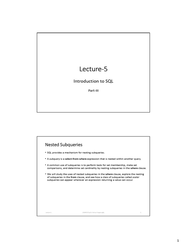 337 Lecture-05 | PDF | Relational Model | Sql