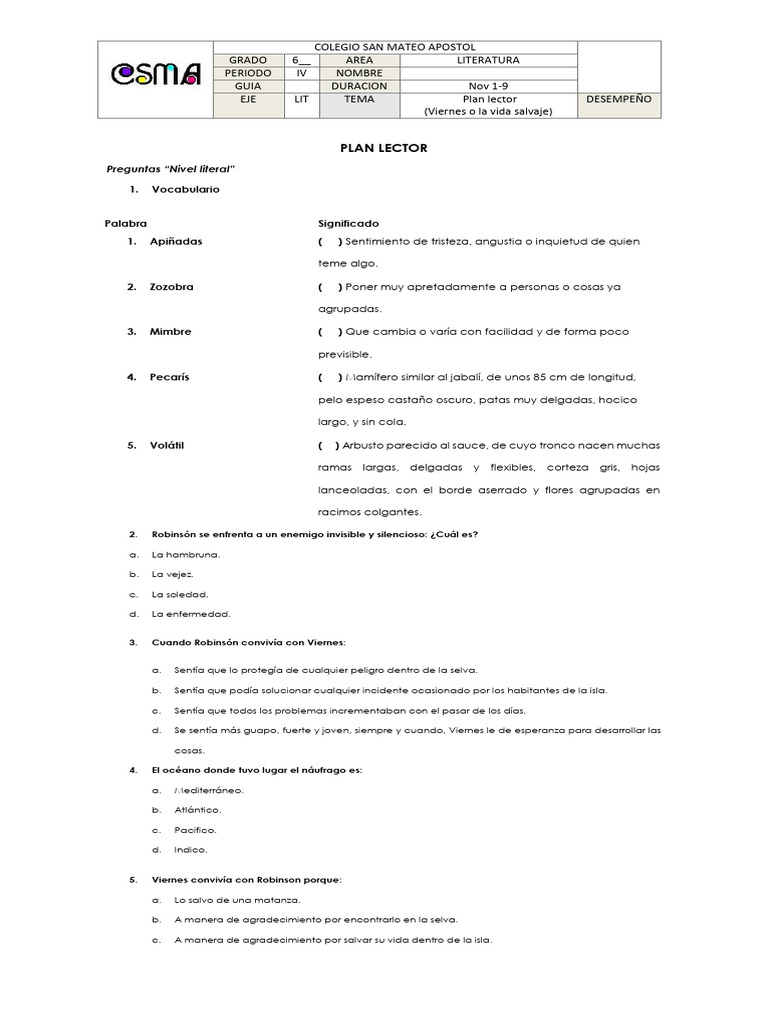 Plan Lector 6 (Cuarto Periodo) | PDF