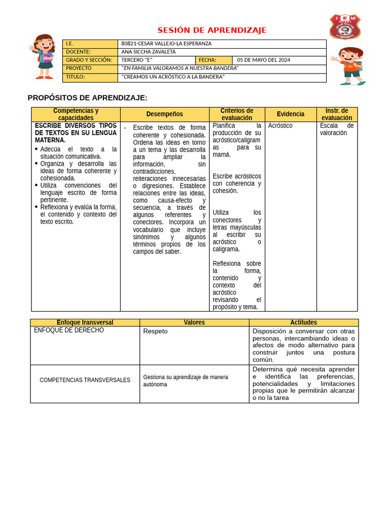 Acrósticos y Caligramas de la Bandera | PDF | Aprendizaje | Evaluación