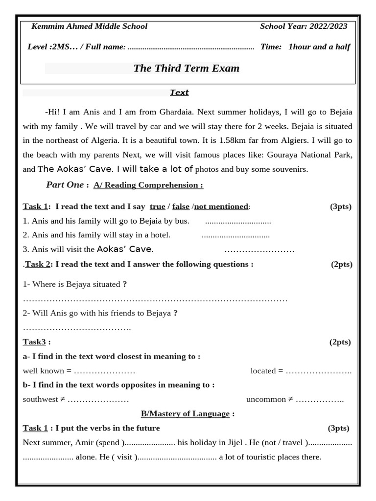 second year final exam | PDF | Languages | Foreign Language Studies