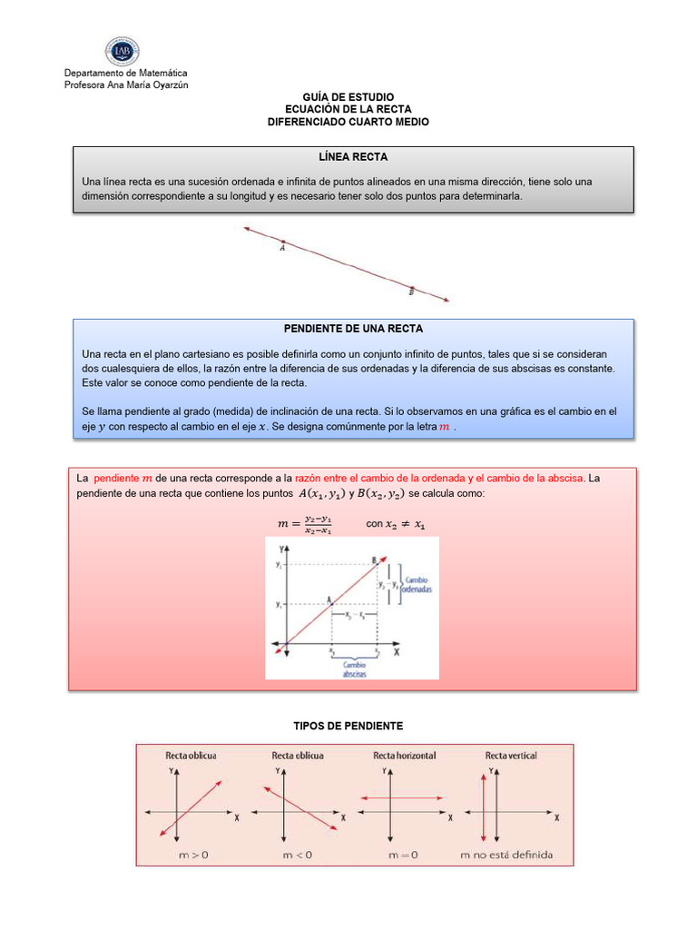 Guía Ecuación de La Recta 2 | PDF | Pendiente | Línea (geometría)