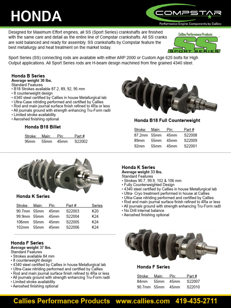 Honda Performance Crankshafts & Rods | PDF | Propulsion | Vehicle Parts