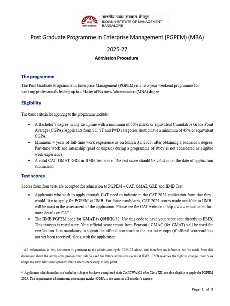 PGPEM 2025 Admission Process | PDF | Graduate Record Examinations | Graduate Management ...