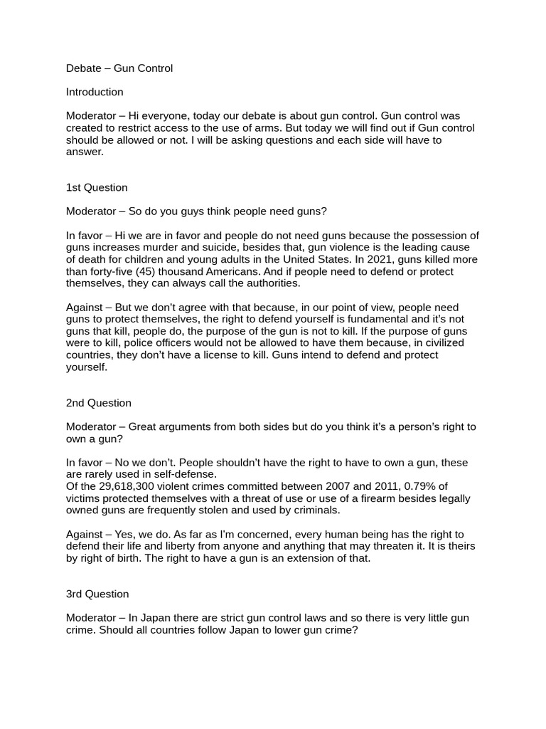 Debate - Gun Control | PDF | Gun Control | Aggression