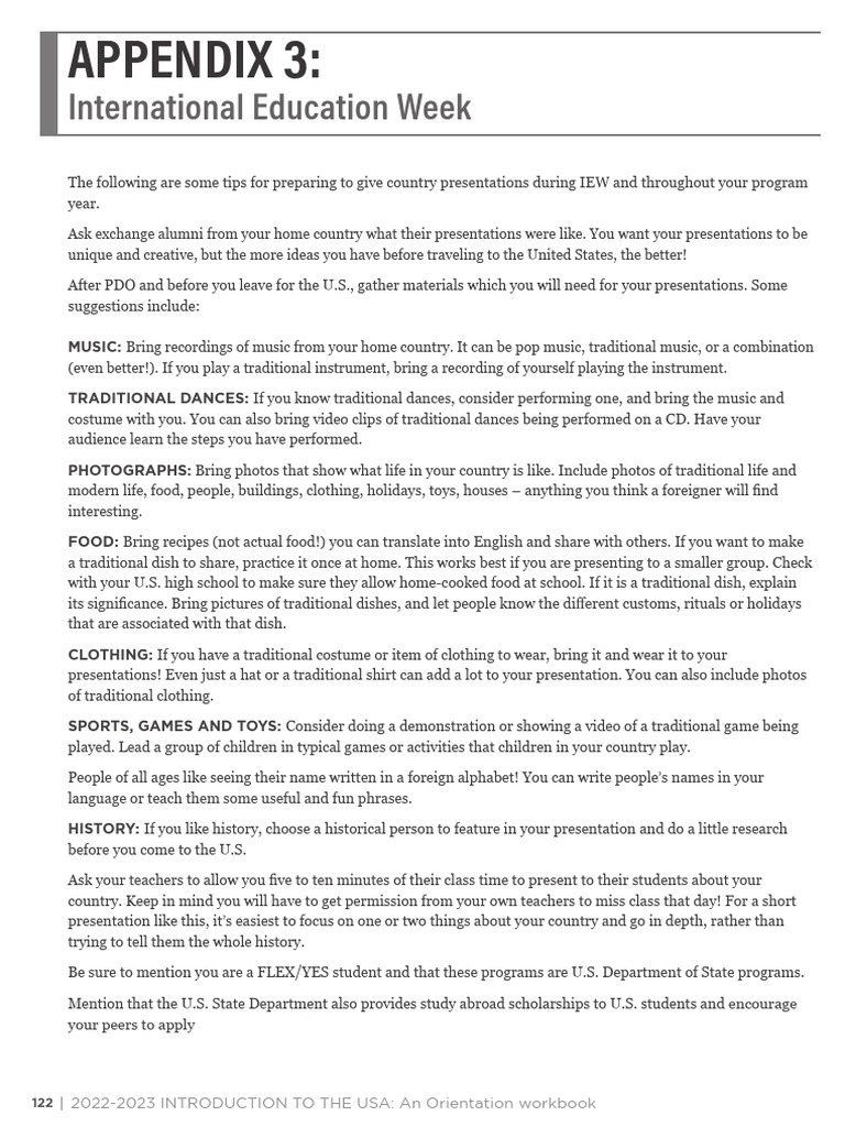 Workbook - Appendix - 3 - International Education Week - 22 | PDF