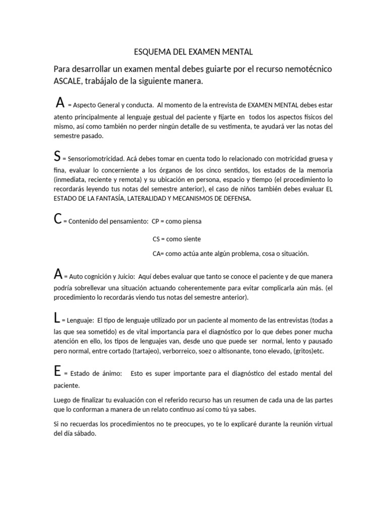 Esquema Del Examen Mental | PDF