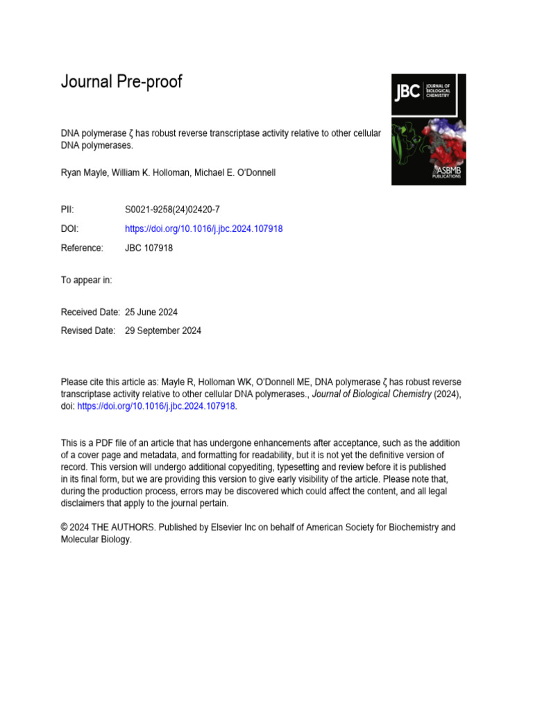 Journal Pre-Proof: Journal of Biological Chemistry | PDF | Dna Repair | Dna