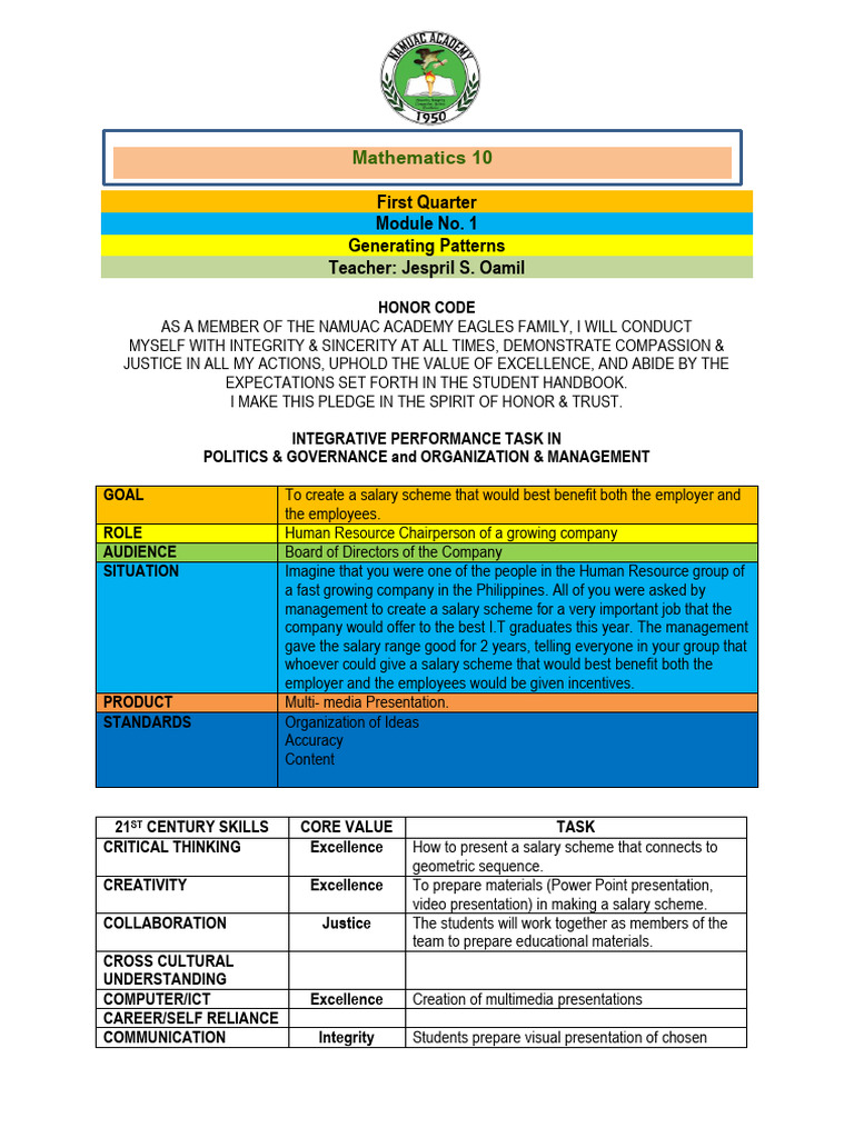 First Quarter Math 10 Mod 1 | PDF | Sequence | Function (Mathematics)