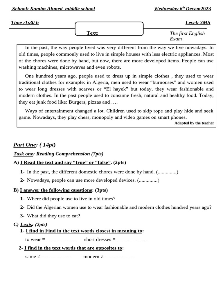 Dzexams-3am-Anglais-858366 - Copie | PDF | Linguistics