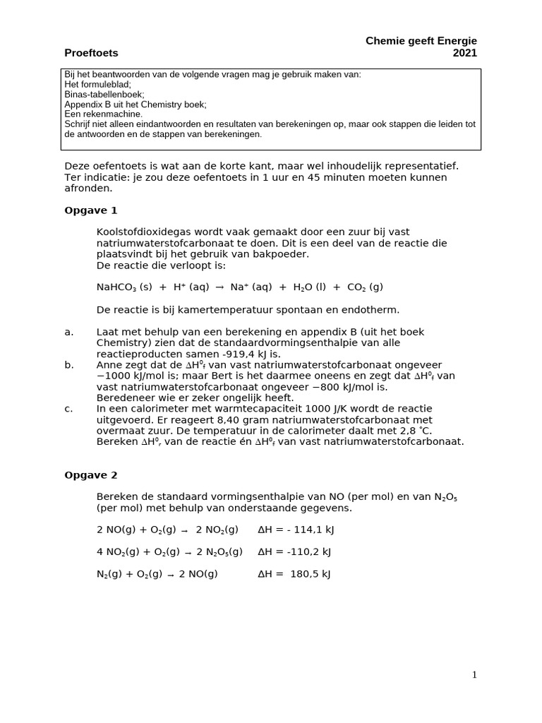 Oefentoets Chemie Geeft Energie 21-22 | PDF