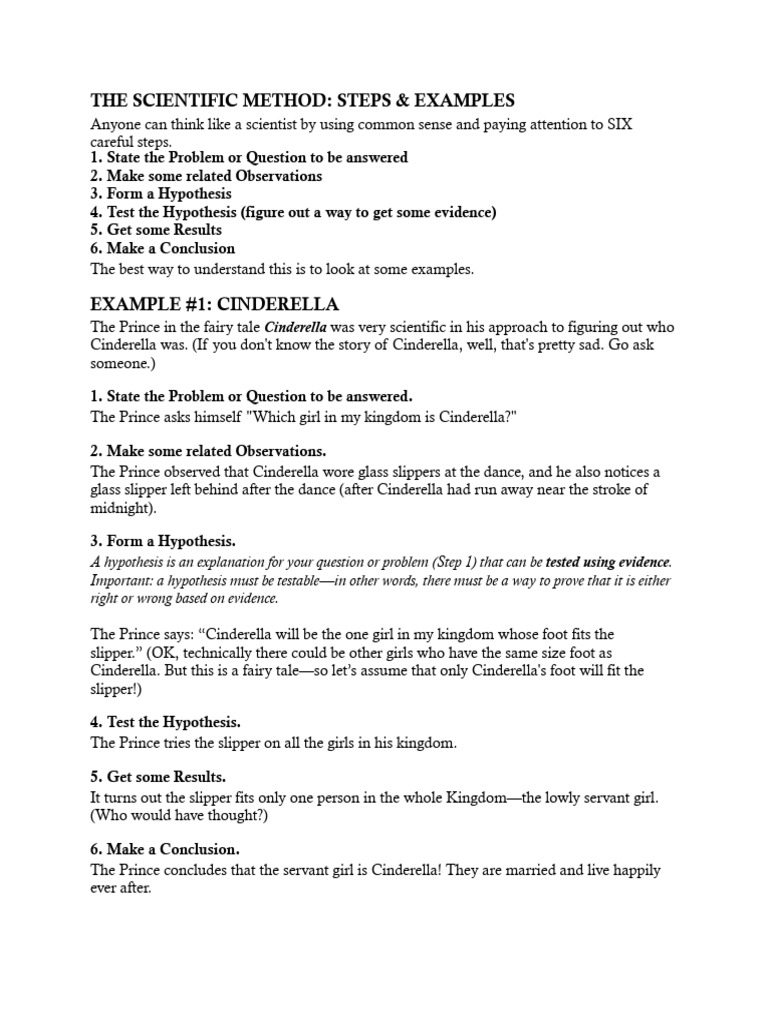 ScientificMethod - For Fun - Example | PDF | Cinderella | Hypothesis