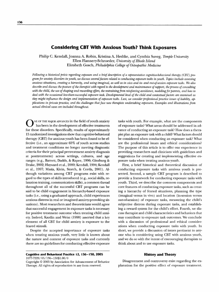 Think Exposures Kendall Et Al (2005) | PDF | Cognitive Behavioral ...