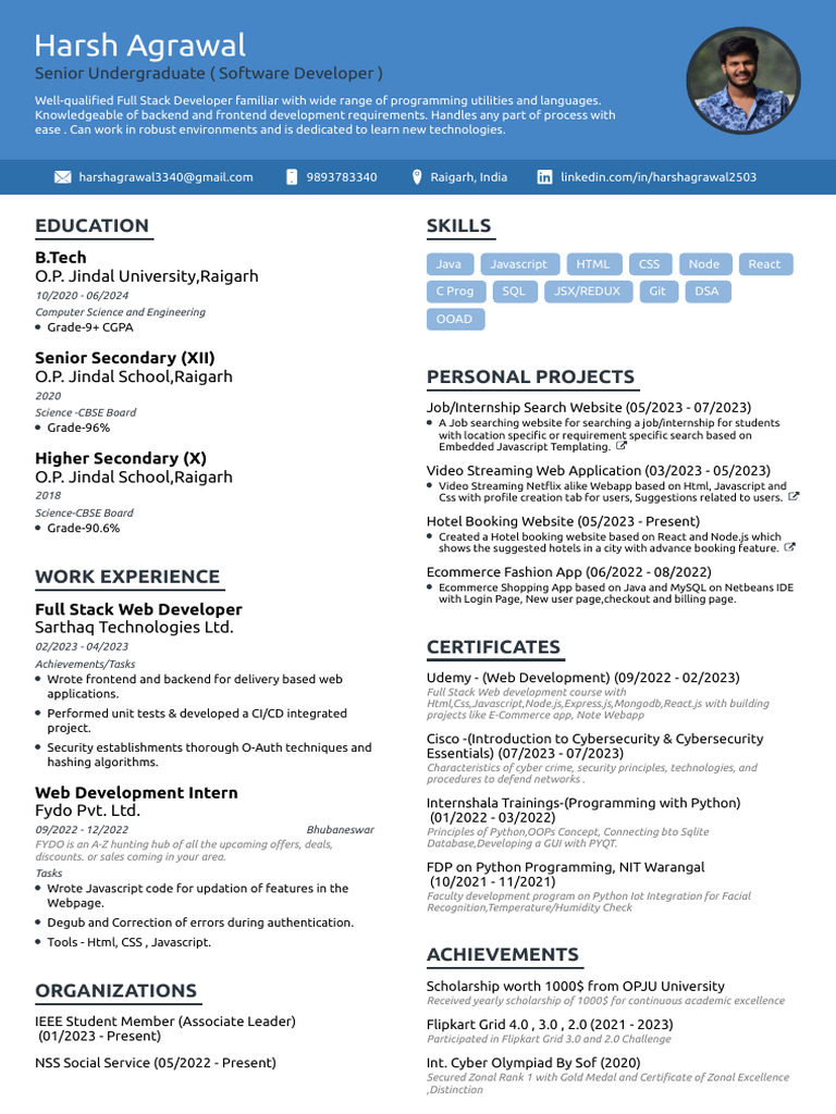 Harsh's Resume | PDF | Web Development | Java Script