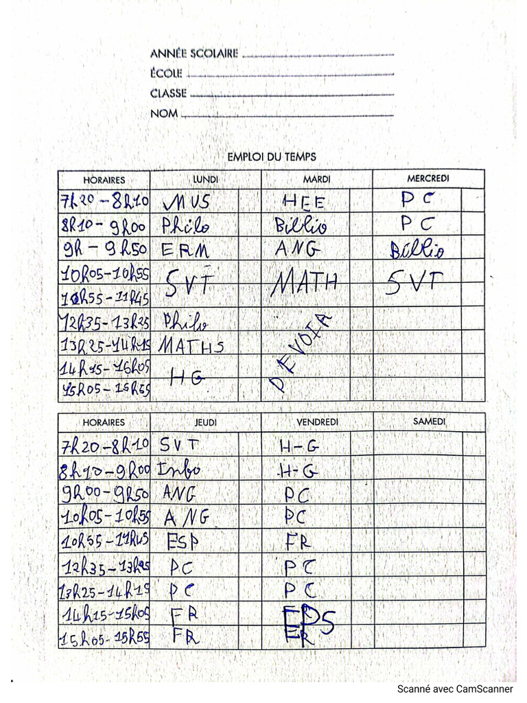 Emploi Du Temps EHOUO PATRICK | PDF