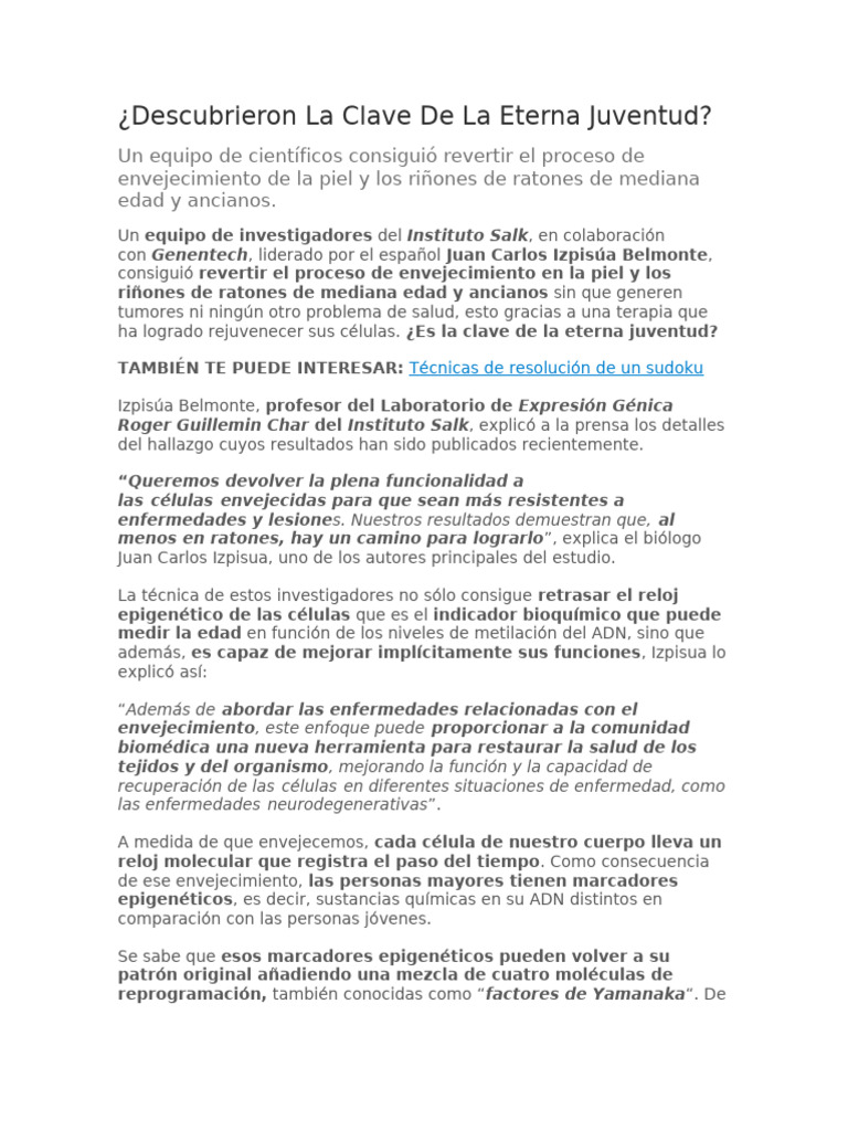 Claves de La Eterna Juventud | PDF | Envejecimiento | Epigenética