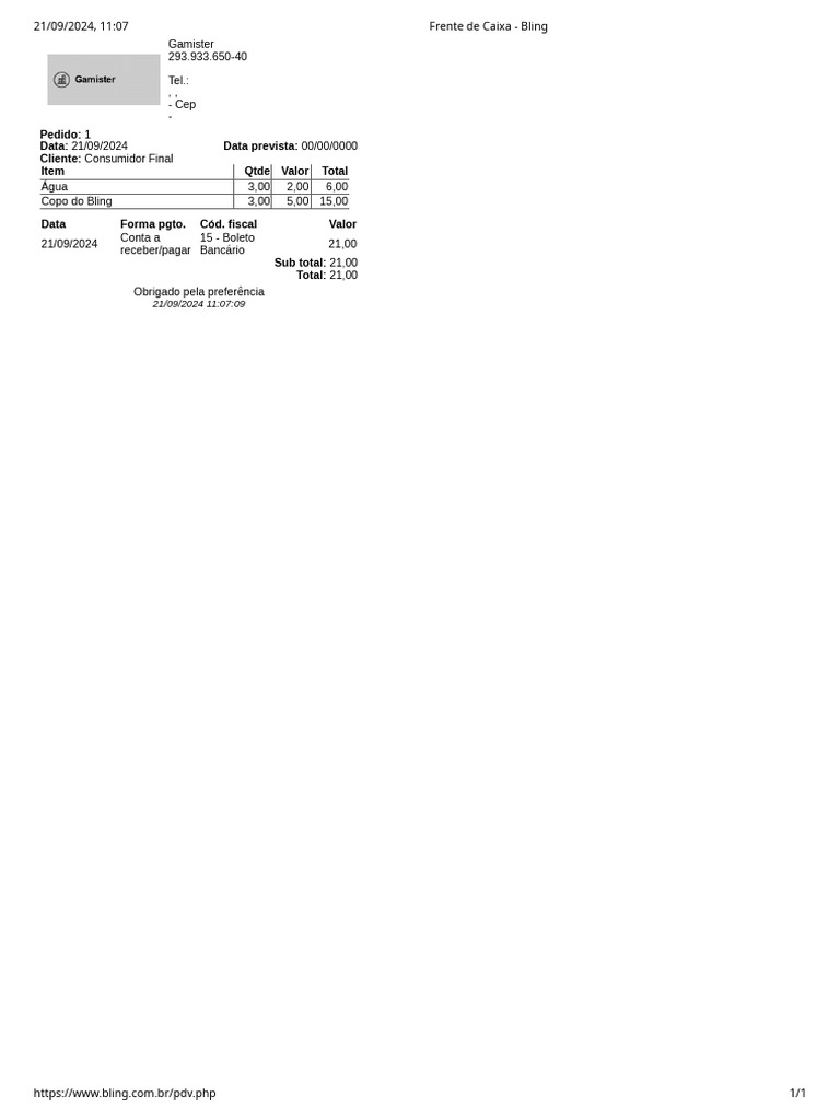 Frente de Caixa - Bling | PDF