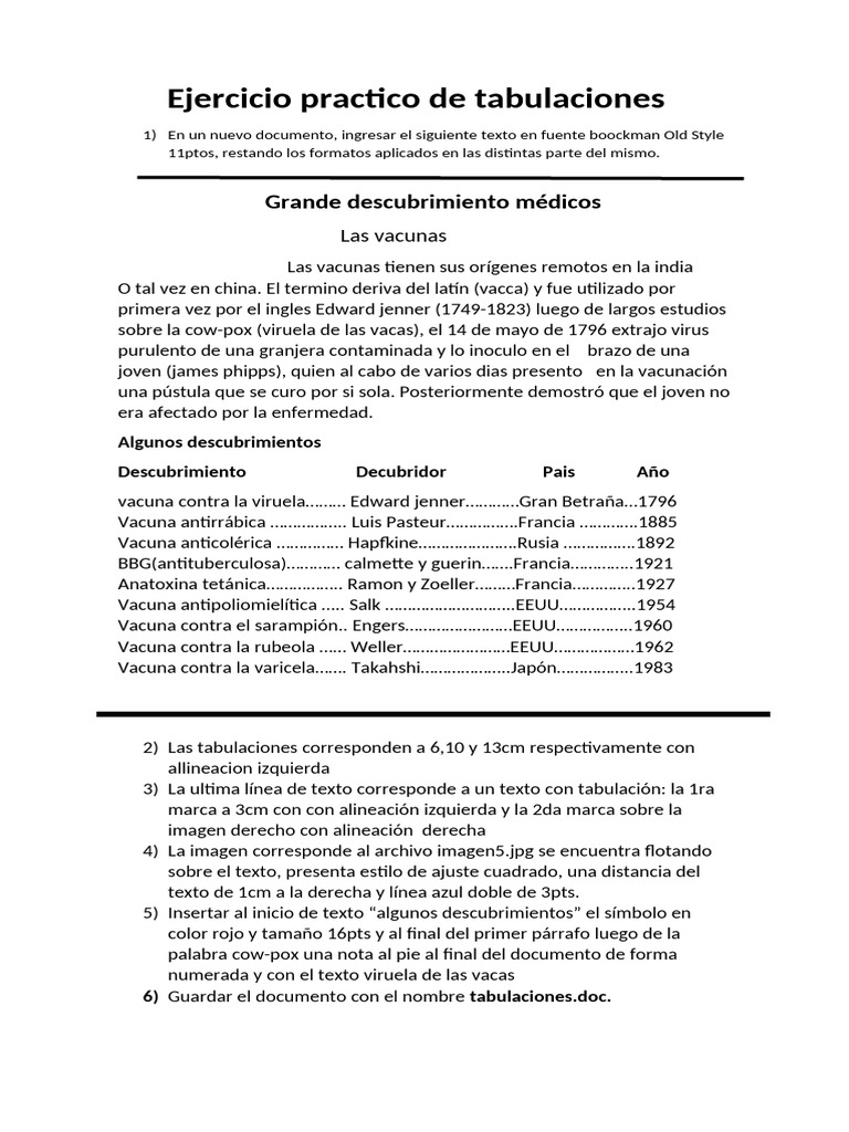 Ejercicio practico de tabulaciones | PDF