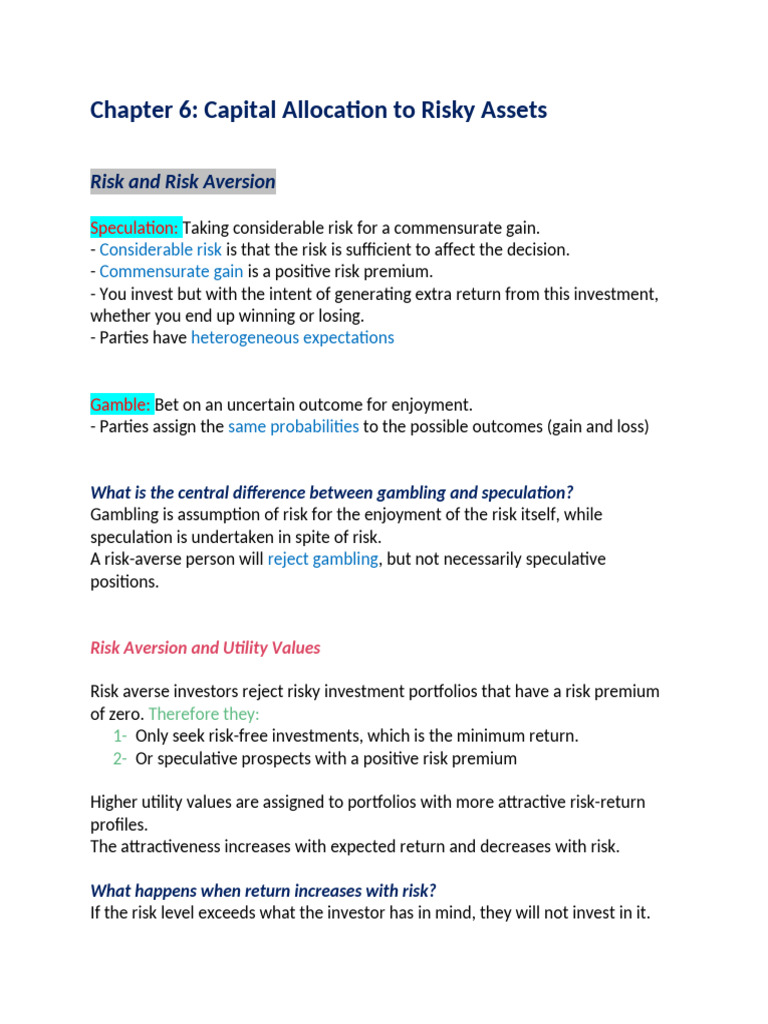 Chapter 6 Portfolio | PDF | Risk Aversion | Risk