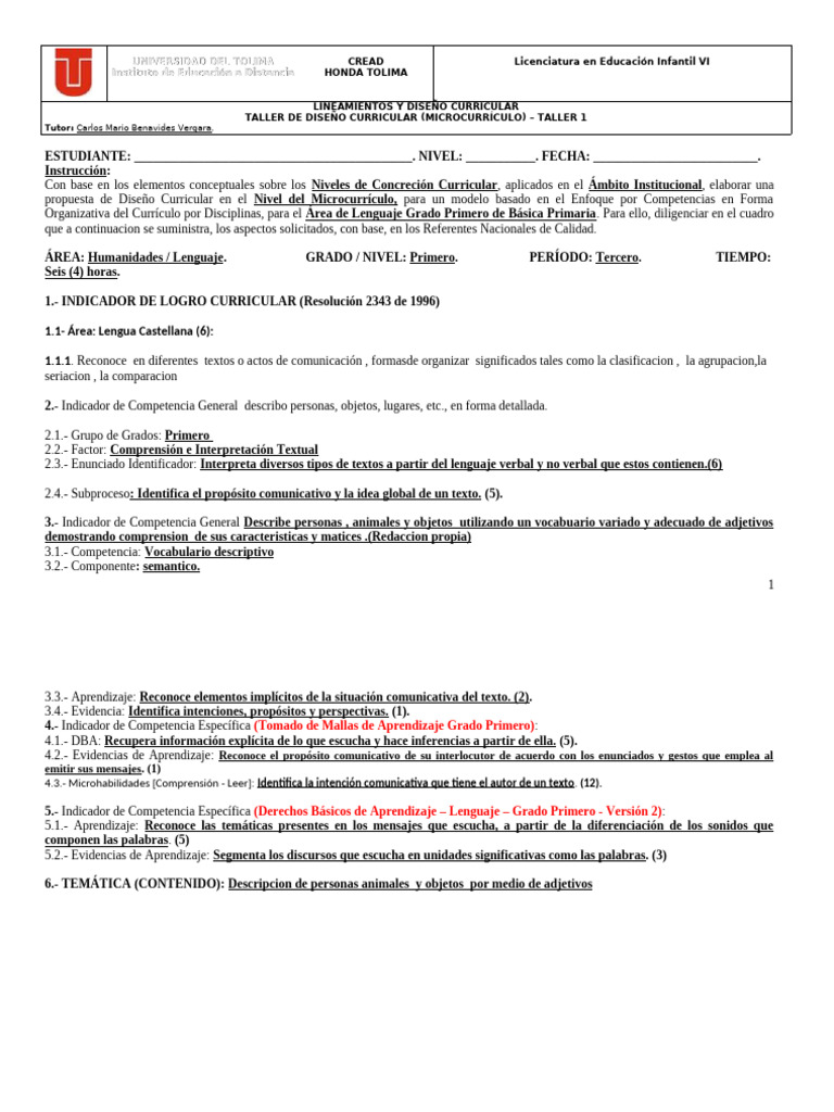 Lei Vi - LDC - Ep4 - Taller - Modelo Lenguaje Diana Escobar - Juanita Santos | PDF | Lingüística ...