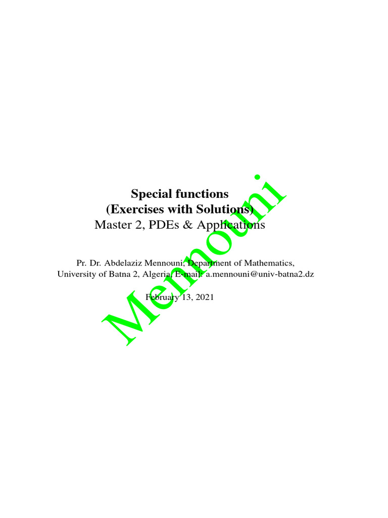 Special Functions - Solutions v1 | PDF | Complex Analysis | Mathematical Concepts
