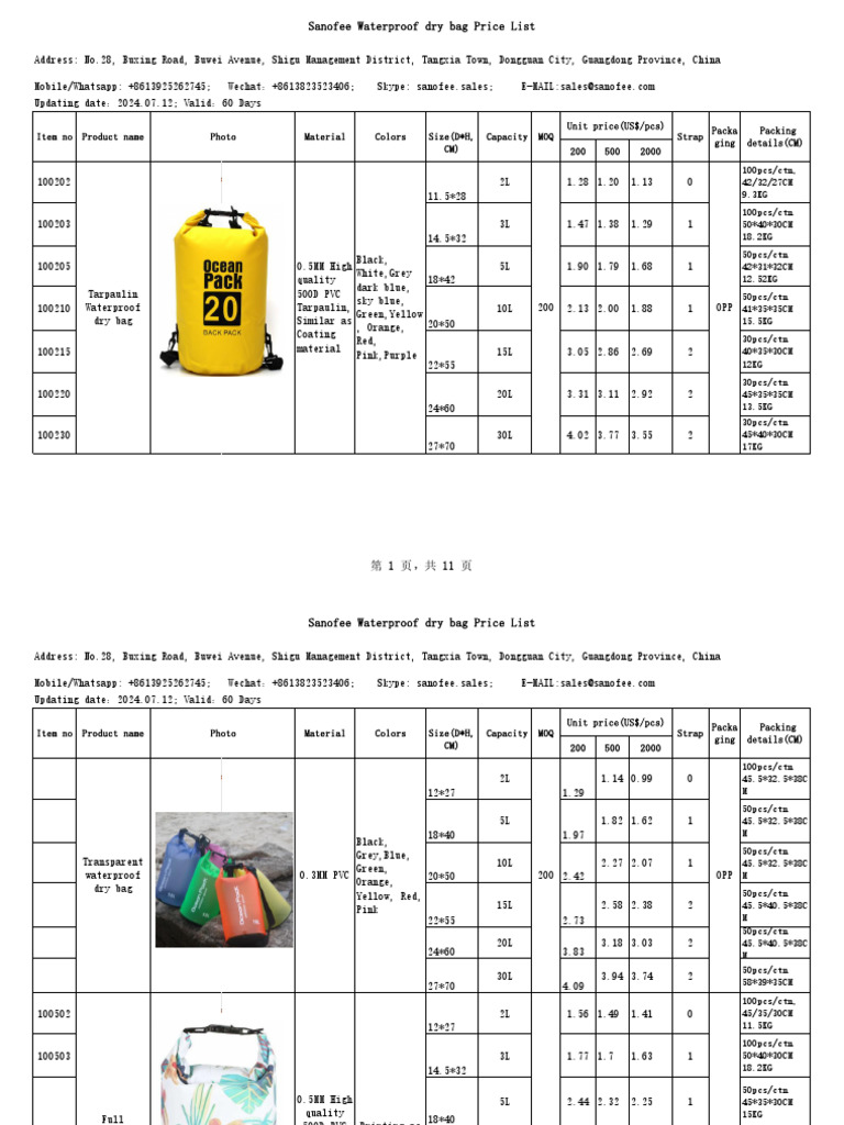 Sanofee Waterproof Dry Bag Price List | PDF | Color | Artistic Techniques
