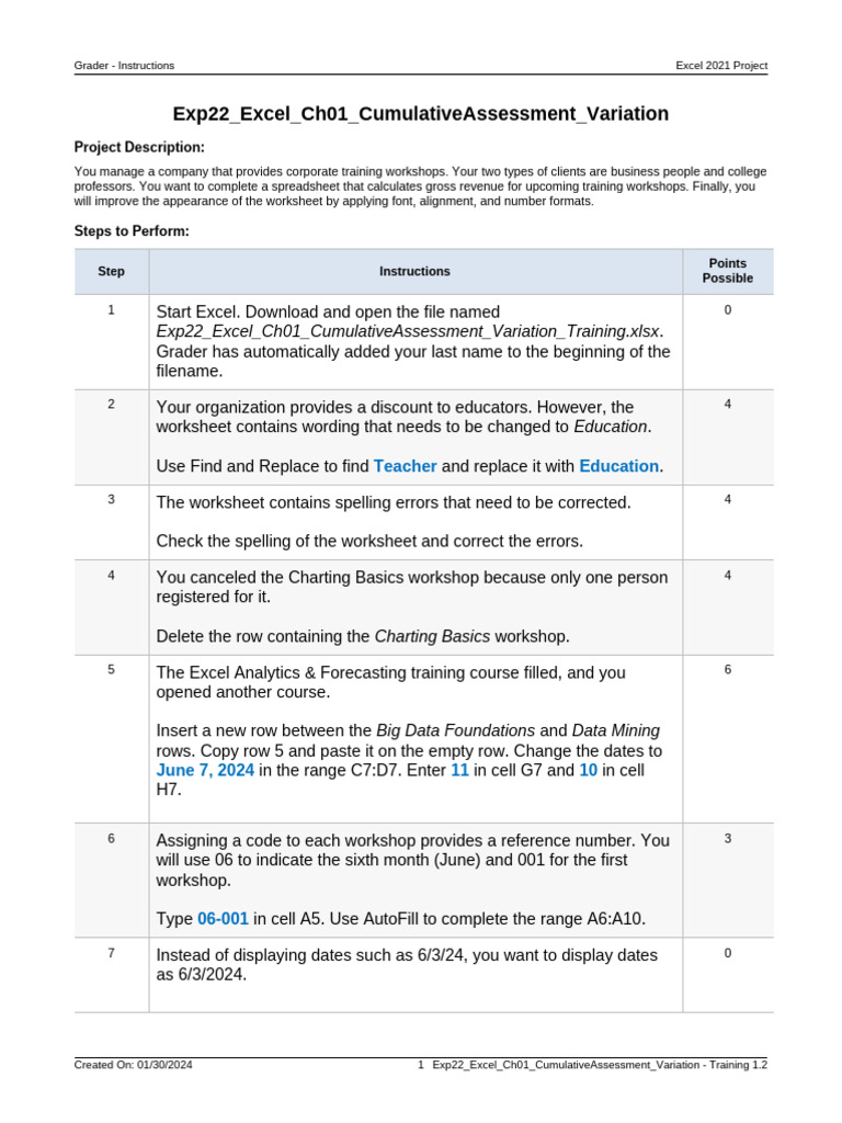 Excel 2021 Training Revenue Spreadsheet Pdf Microsoft Excel Worksheet