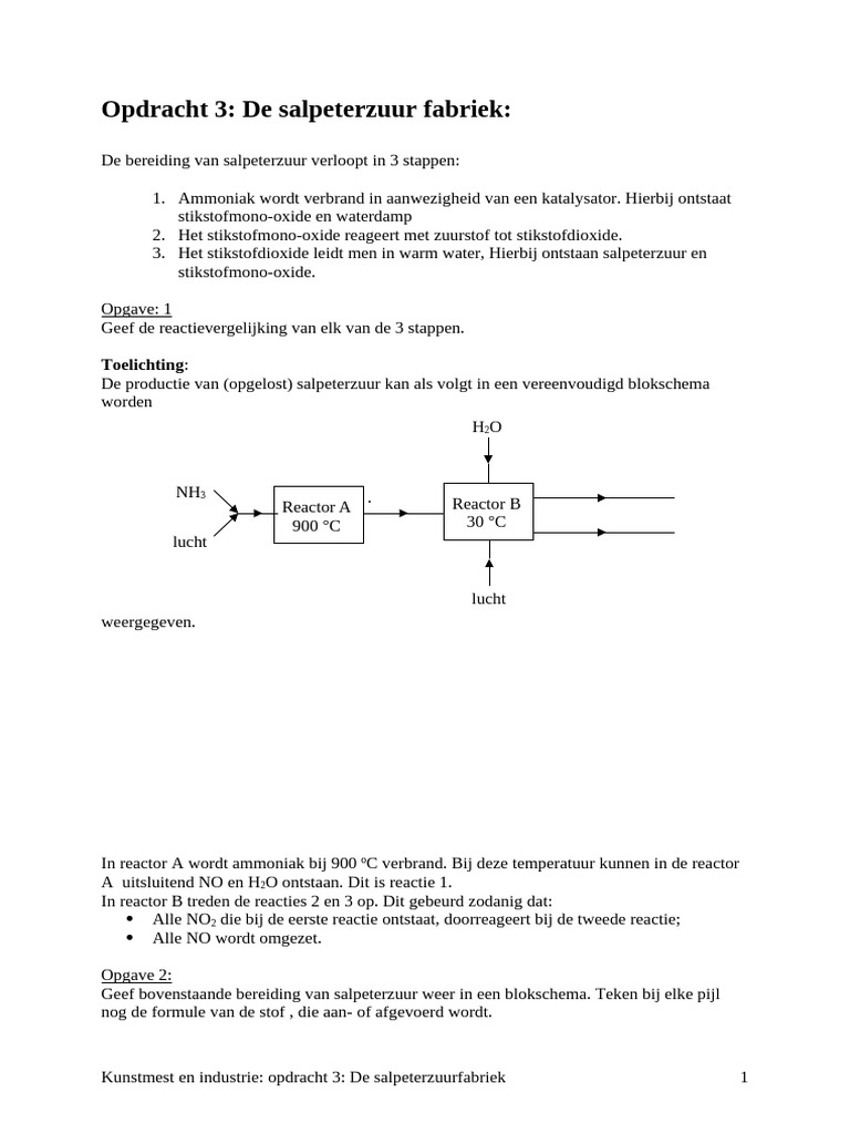 Werkblad - Opdr.3 NW Salpeterzuur Fabriek | PDF