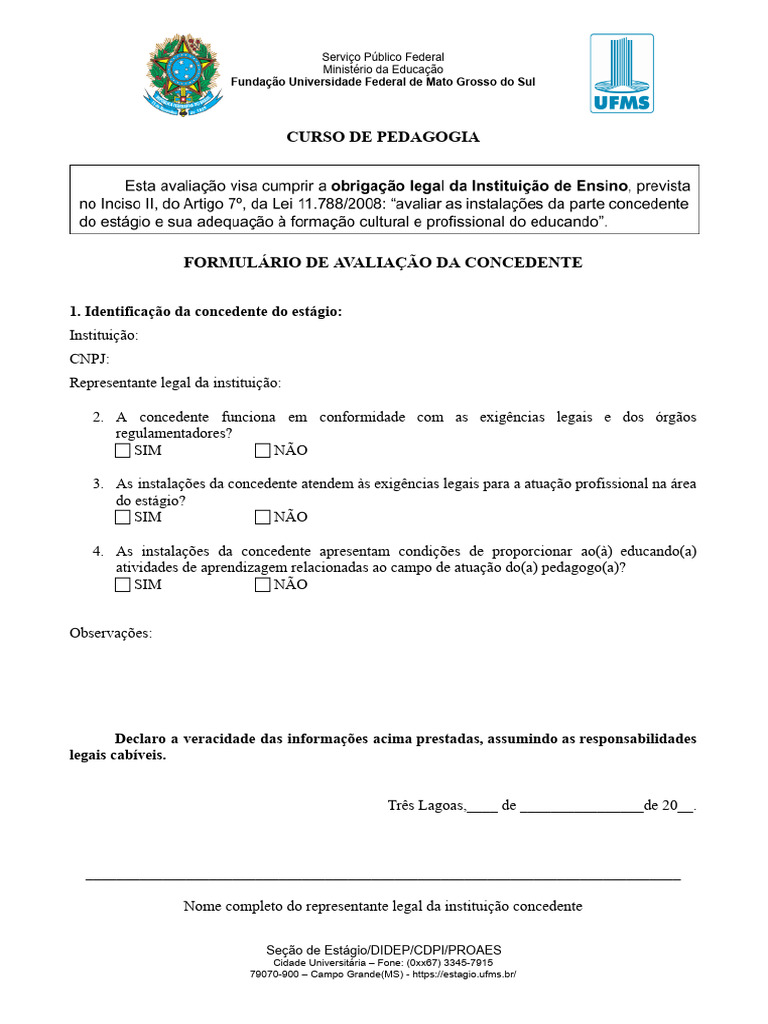 Formulario de Avaliacao Da Concedente | PDF