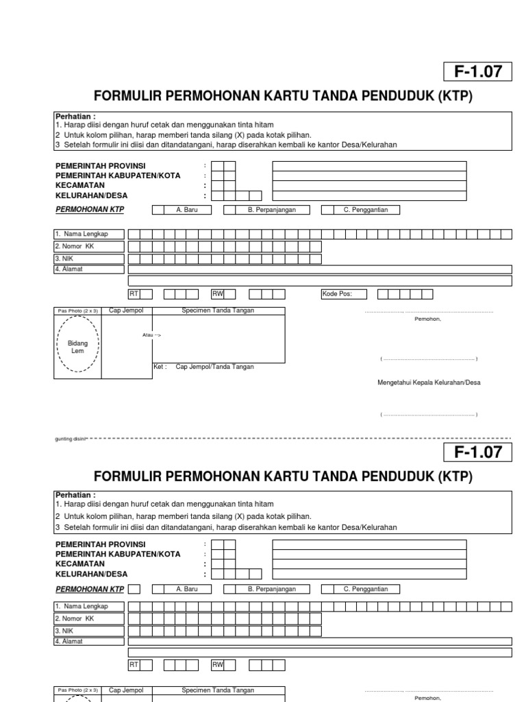 Formulir Permohonan KTP Form F 1 07 | PDF