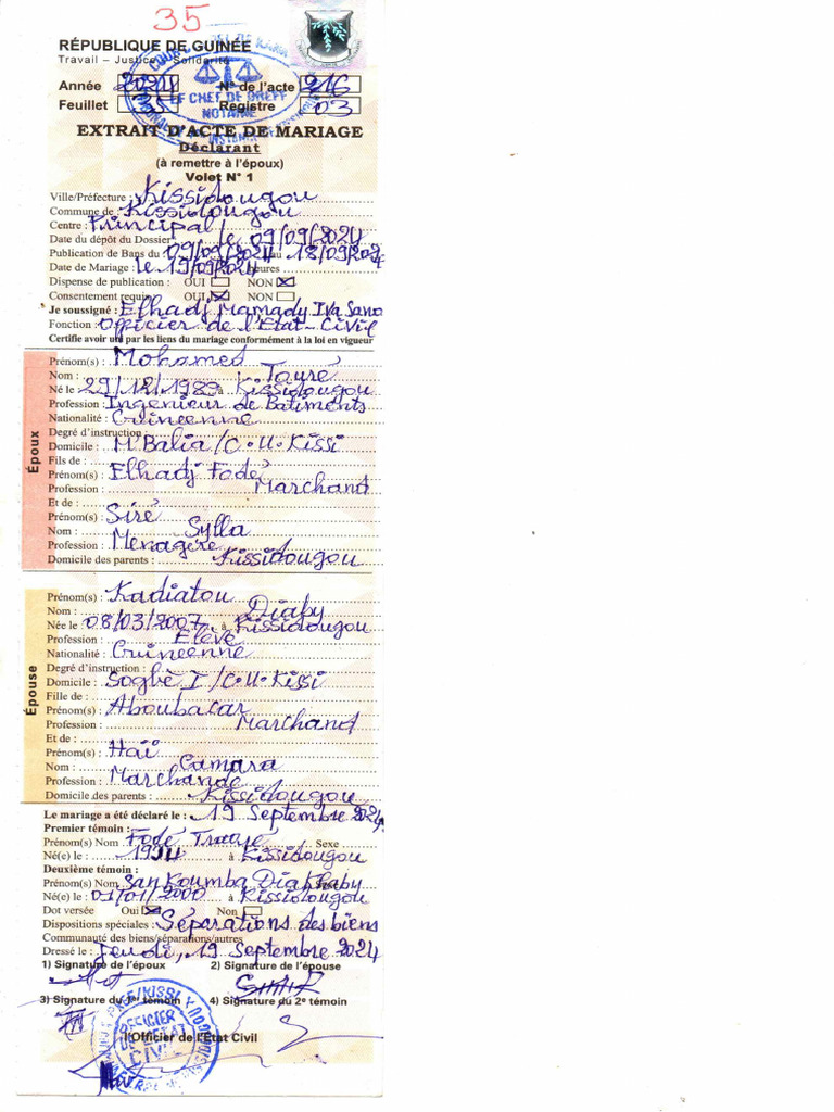 Extrait D-Acte de Mariage | PDF