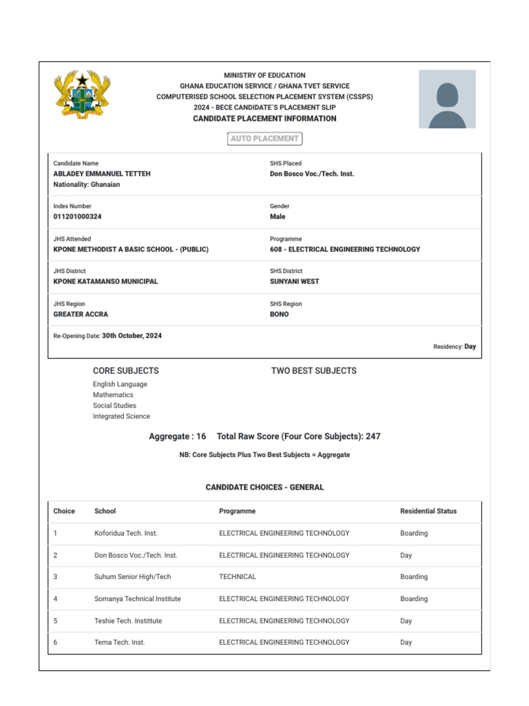 Cssps - Gov.gh Placement Placementslip | PDF