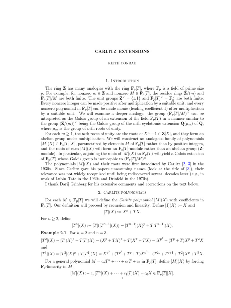 Carlitz Extensions Conrad | PDF | Group (Mathematics) | Field (Mathematics)