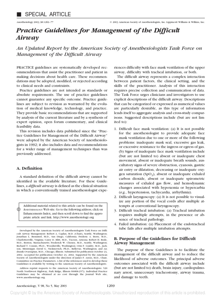 ASA Difficult Airway Algorithm | PDF | Clinical Trial | Anesthesia