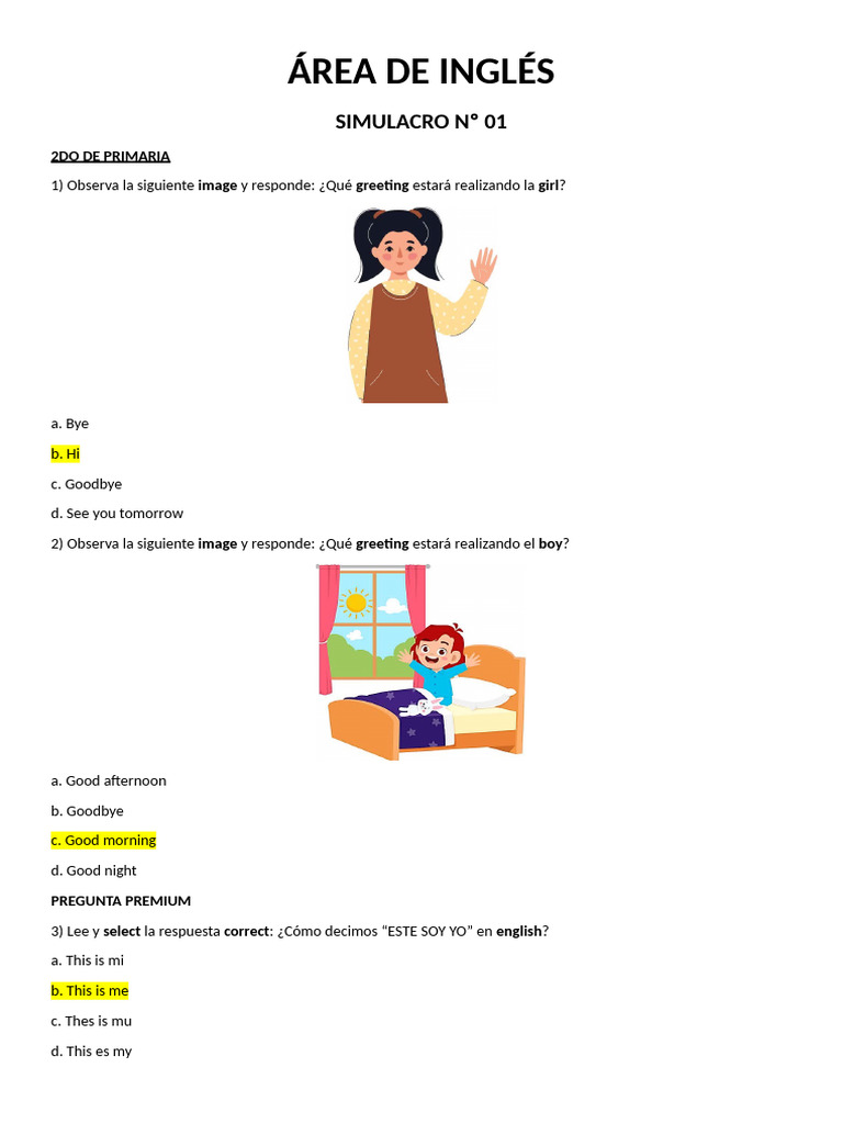 SIMULACRO 01 - INGLÉS | PDF