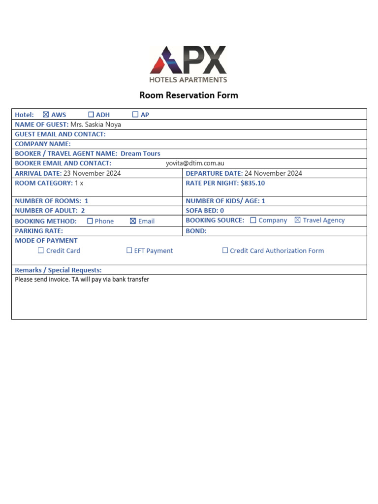 Reservation Form | PDF