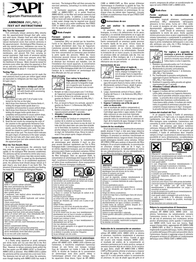 API Ammonia Test Kit Instruction Manual | PDF | Compuestos químicos ...