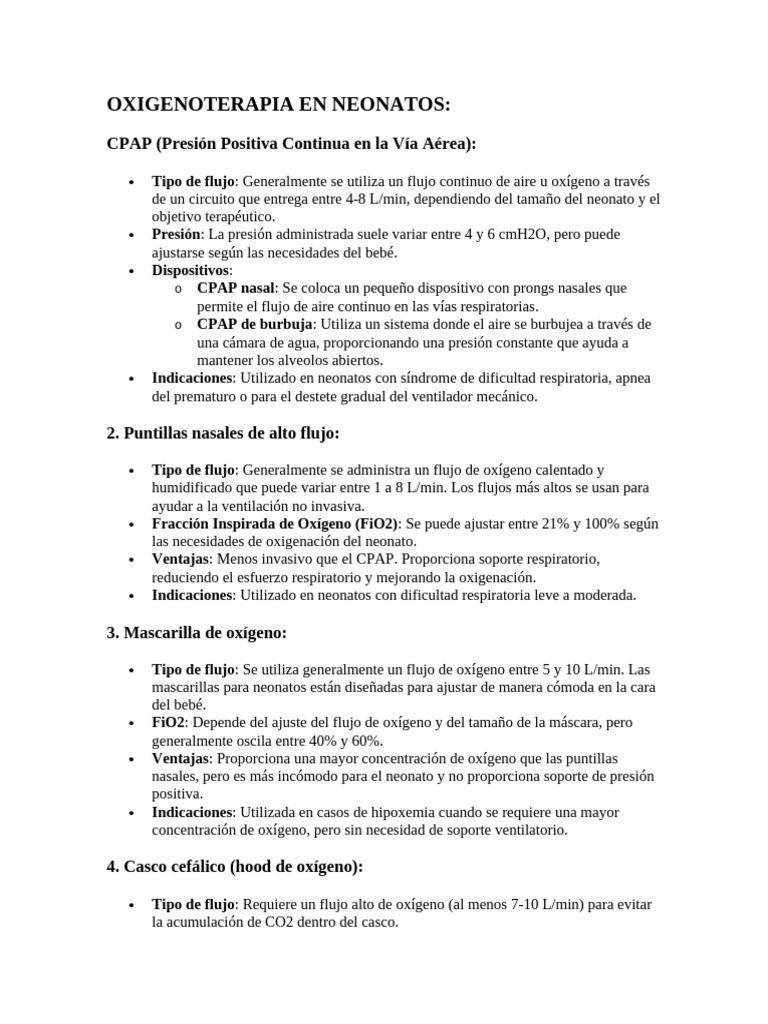 OXIGENOTERAPIA EN NEONATOS | PDF | Respiración | Neumología