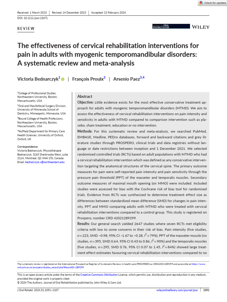 J of Oral Rehabilitation - 2024 - Bednarczyk - The Effectiveness of ...